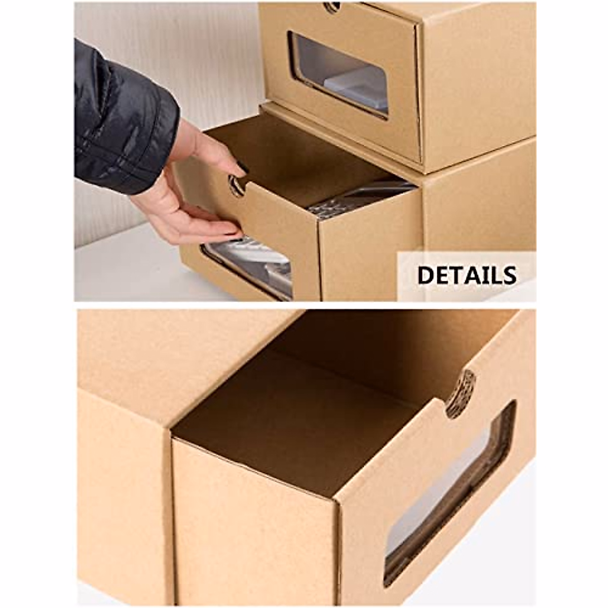MYOYAY Shoe Box (20PCS) with Transparent Window, Waterproof Stackable Cardboard Storage Boxes, Heavy Duty Kraft Drawer Box for Shoes Sneaker Wardrobe Closet Organizer, 13.7 x 9 x5.3