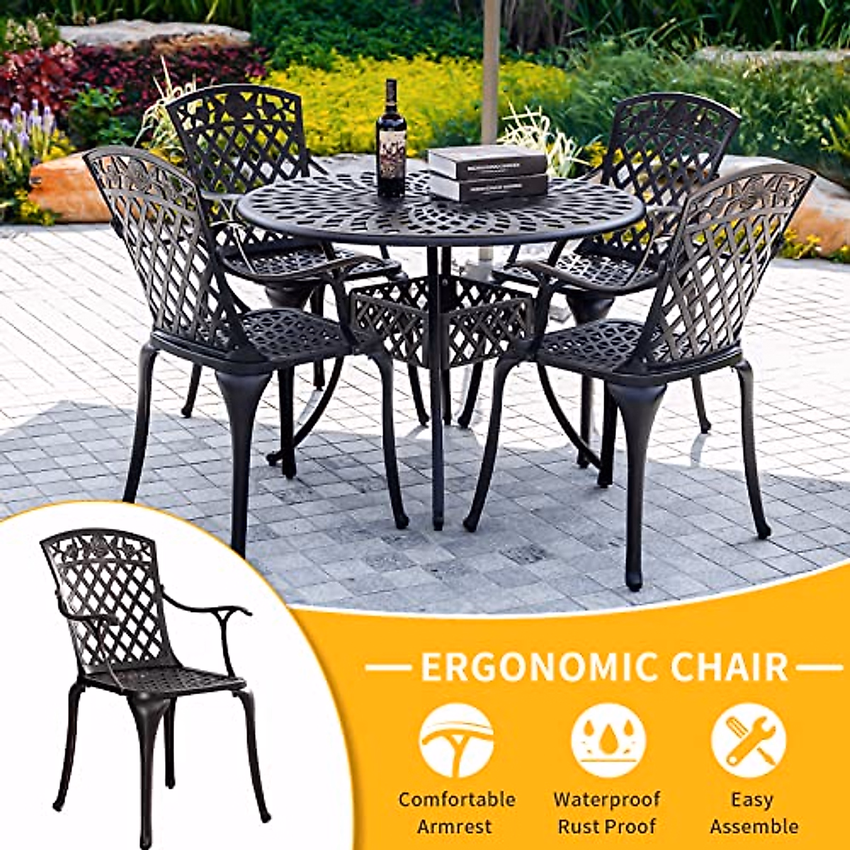 Withniture Cast Aluminum Patio Chairs Set of 2, Patio Bistro Dining Chairs Set with Large Back, All Weather Metal Outdoor Chairs for Garden Deck Backyard, Lattice Weave Design