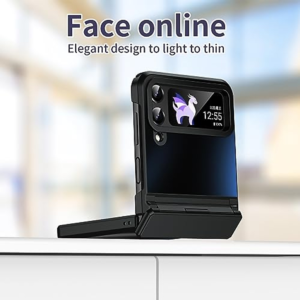 Phone case Compatible with Samsung Galaxy Z Flip 3 Case with Hinge Protection,Slim Thin Shockproof Hard Full-Body Protective Phone Case Cover for Flip3 Phone Phone Cover (Color : Black)