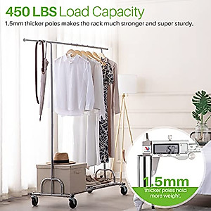 HOKEEPER Clothing Garment Rack with Shelves Capacity 450 lbs Clothing Racks on Wheels Rolling Clothes Rack for Hanging Clothes Heavy Duty Portable Collapsible Commercial Garment Rack Chrome