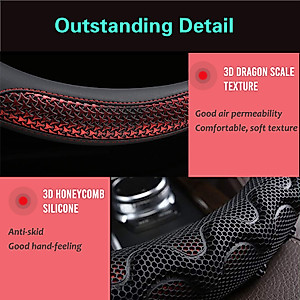 PINCTROT Steering Wheel Cover Great Grip with 3D Honeycomb Anti-Slip Design, Universal 14.5-15 Inch (Wine Red)
