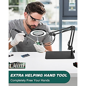 Toolour 5X&10X Magnifying Glass Light with Stand Table Clamp Lighted Magnifier Lamp for Close Work, Crafting, Model, Sewing, Jewelry, Soldering, Reading, HD Magnification for Details & Helping Hand