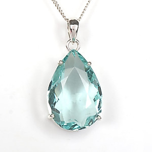 GEMHUB 90 Carat Sky Blue Color Aquamarine Gemstone Pendant Without Chain, Fine Pear Cut Sterling Silver 1 Piece Pendant Without Chain