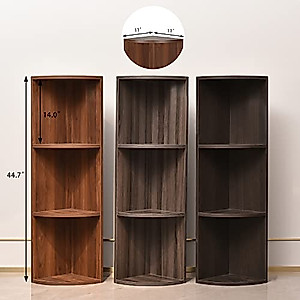 EREFAS 3-Tier Corner Wood Bookcase Corner Shelf Stand Wall Corner Cabinet Storage Shelves Industrial Rack for Bedroom，Living Room and Office （Black）