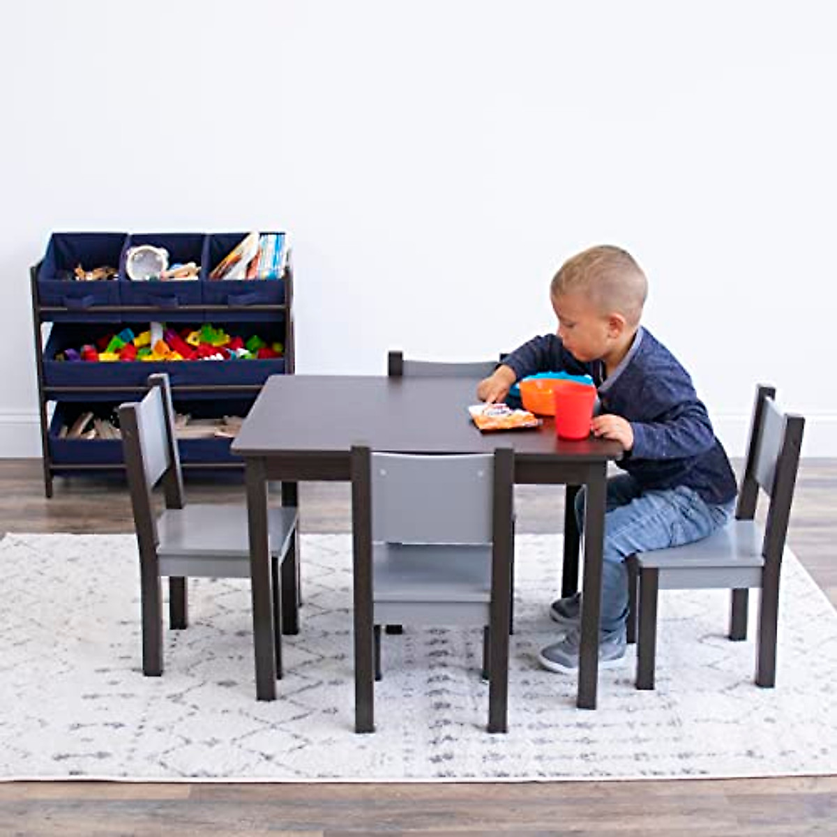 Humble Crew, Espresso/Grey Modern Toddler Table & 4 Chair Set