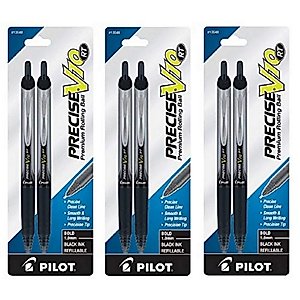 (3) Pilot Precise V10 RT Retractable Premium Rolling Ball Pens, Bold, 1.0 mm, Black Ink, 2 Pack (13548)