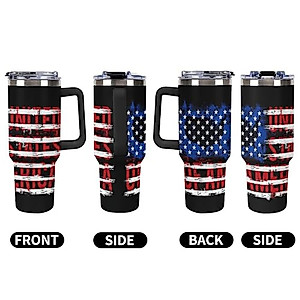 100% BLUE COLLAR Large Capacity American Flag Water Bottle, Stainless Steel Cup with Rubber Ring and Straw, Fashion Car Cups Fits in Cup Holder for Travel