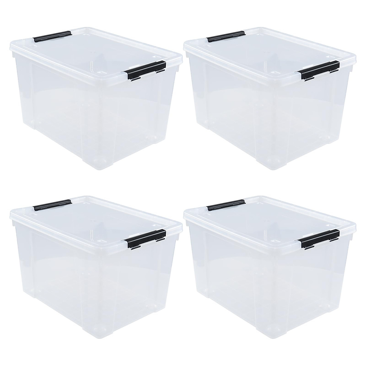 Lesbin 4-Pack 50 L Clear Plastic Storage Bin, Large Clear Latch Box with Wheels