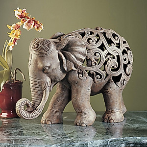 Design Toscano Anjan The Elephant Indian Decor Jali Animal Statue, 12 Inch, Brown Stone