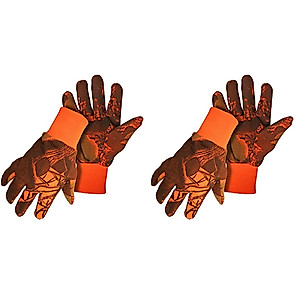 BOSS Men's Blaze Orange Camouflage Jersey Cotton Knit Wrist work Gloves, Durable, Clute Cut Design, Extreme Comfort, Large, (4101AL) (Pack of 2)