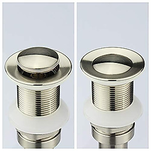 Vessel Sink Drain Stopper Without Overflow, Lavatory Bathroom Pop Up Drain, Brushed Nickel