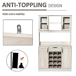 HOMCOM Kitchen Buffet with Hutch Cupboard with Utility Drawer, 4 Door Cabinets, and Optional 12-Bottle Wine Storage, White