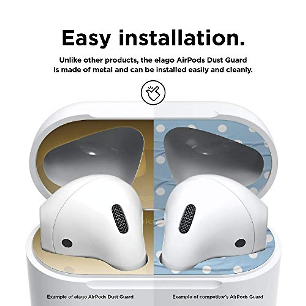 elago AirPods 2 Dust Guard (Gold, 2 Sets) Dust-Proof Metal Cover, Luxurious Finish, Watch Installation Video - Compatible with Apple AirPods 2 Wireless Charging Case [US Patent Registered]