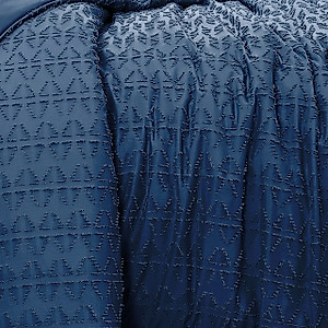 Southshore Fine Living, Inc. Oversized Clipped Jacquard Tufted Full/Queen Boho Duvet Cover with Zipper and Corner Ties, Easy Care 3-Piece Queen Duvet Cover Set with Two Matching Shams, Bali Navy Blue