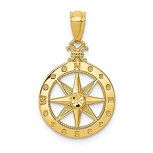 Solid 14k Yellow Gold Diamond-cut Compass Pendant Charm 22mm - Jewelry Gifts For Women Wife Mom Gifts For Men Husband Dad