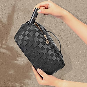 Ineowelly Makeup Bag, Large Capacity Travel Cosmetic Bag, Extra Large Makeup Bag,Portable Travel Makeup Bag Cosmetic Bag PU Makeup Organizer Bag Toiletry Bag for Women Girls,Black