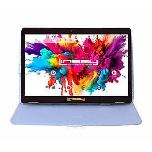 LINSAY 10.1" High End Octa Core 4GB RAM 128GB Storage Android 13 Google Certified Tablet with White Leather Case, Pop Holder and Pen Stylus