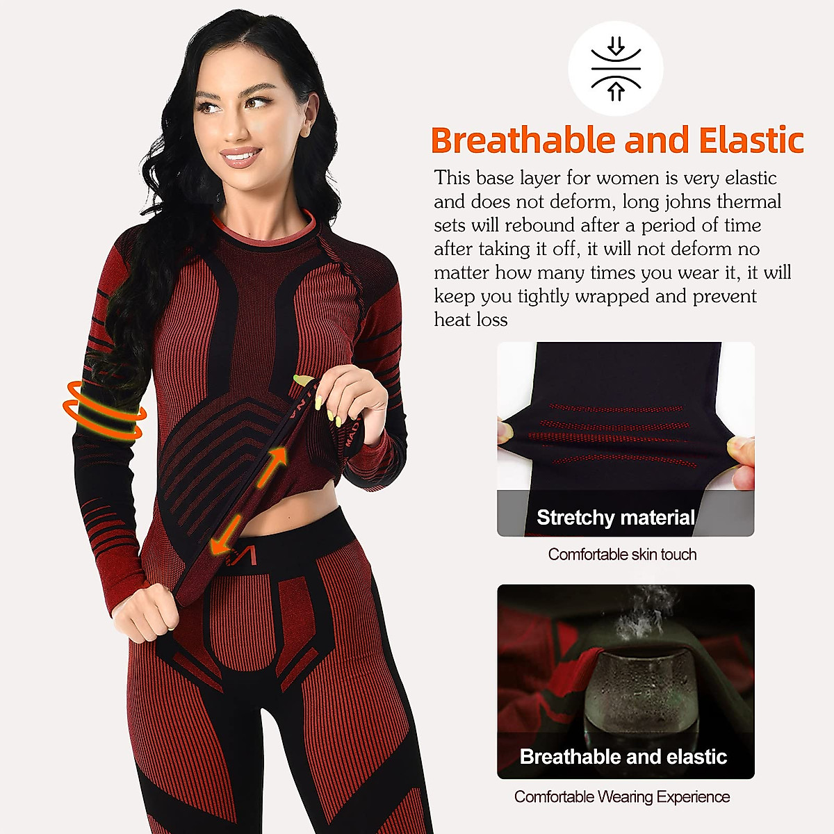 MEETWEE Thermal Underwear for Women, Long Johns Ski Cold Weather Gear Set Base Layer Warm Winter Top and Bottom Running Red Medium