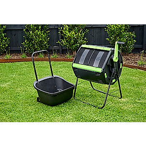 MAZE 48 Gallon Geared Two Compartment Compost Tumbler and MAZE Compost Cart