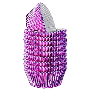 200 Pack Magenta Foil Cupcake Liners for Baking, Standard Size Metallic Cups for Muffins (2 x 1 In)