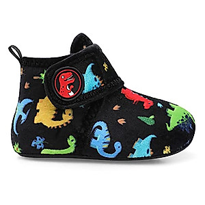 Scurtain Unisex Kids Toddler Slippers Socks Fleece Slippers for Boys Girls Baby Artificial Woolen Booties with Non-Slip Rubber Sole slippers for boys slipper Black/Dino 10-10.5 Toddler