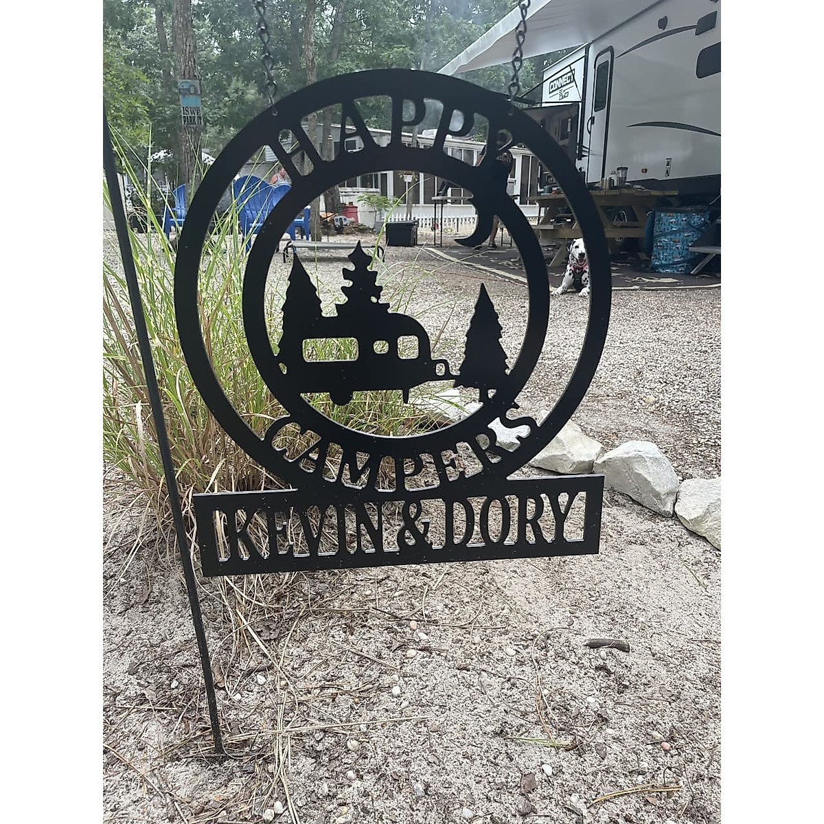 PK Décor Custom Happy Camper Decor, Personalized Camper Sign Gift for Campers, Campsite Garden Flag for Travel Trailer, RV, Motorhome, Pop Up, Welcome to Our Campsite Sign