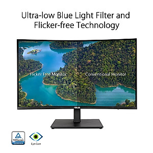 ASUS 27” 1080P Curved Monitor (VA27VQSE) - Full HD, 75Hz, 1ms, Adaptive-Sync/FreeSync, Low Blue Light, Flicker Free, VESA Mountable, Frameless, HDMI, DisplayPort, HDR-10, Height Adjustable,Black