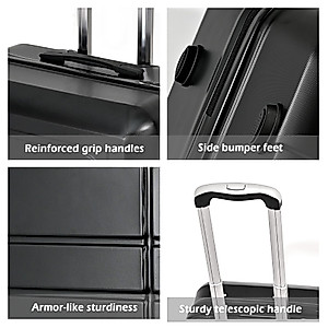 Luggage Sets 3 Piece, ABS+PC Hard Case Lightweight Suitcase Set, with TSA Lock and Spinning Silent Wheels, Large Suitcase (20/24/28)，Black