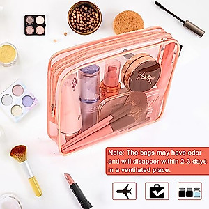 APREUTY Clear Makeup Bags, TSA Approved 6 Pcs Cosmetic Makeup Bags Set Clear PVC with Zipper Handle Portable Travel Luggage Pouch Airport Airline Vacation Organization Peach