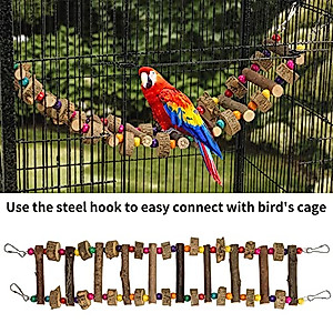 FrgKbTm Bird Parrot Ladder Swing Bridge Natural Wooden Pet Hanging Chewing Toy Bird Cage Accessories for Hamster, Lovebirds, Conures, Macaws, Lovebirds, Finches (1pc 10 ladders 18.1 inches)