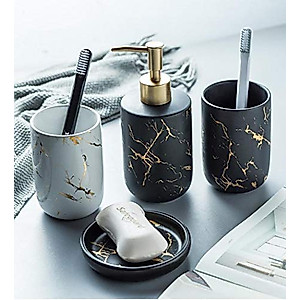 GETSING Ceramics Bathroom Accessories Set - Creative Bath Set with Toothbrush Holder, Soap Dish, Lotion Dispenser, Tooth Mug (White（three piece）)