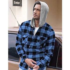 COOFANDY Men's Flannel Plaid Hoodie Shirt Jacket Button Down Slim Fit Buffalo Shirts