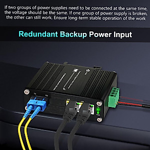 Mini Industrial 2 Ports Gigabit Media Converter Din Rail Mount Hardened Fiber Media Converter Ethernet Media Converter Single Mode 20km with SC Optic + 2 Rj45 Port 12~48V DC Input