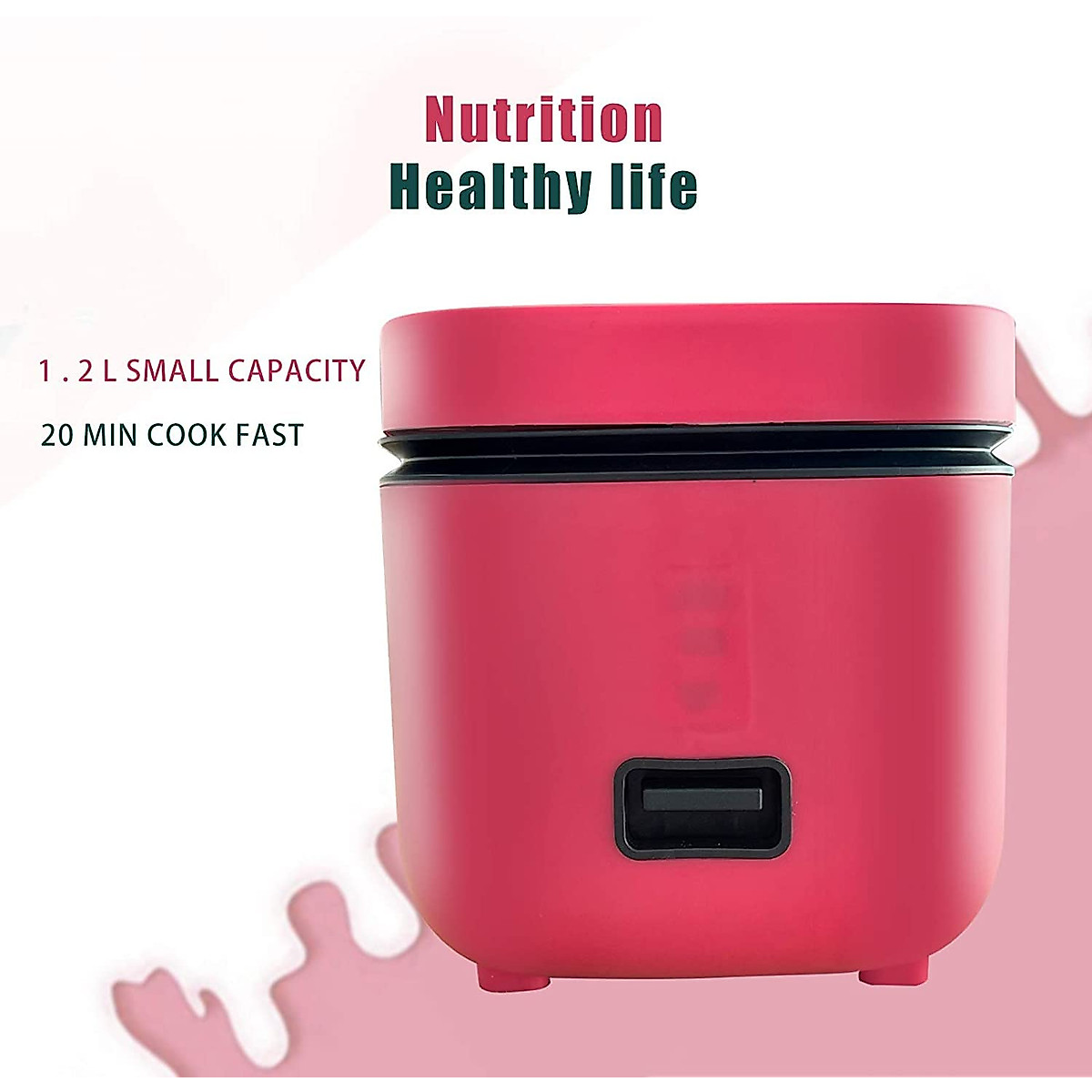 Rice Cooker Small with Removable Non-stick Pot, Mini Rice Cooker for 1-2 People, 4 cups Uncooked, 1.2L Rice Cooker Small, Ideal for Stews, Soups, Porridge, Grains, Oatmeal, Red