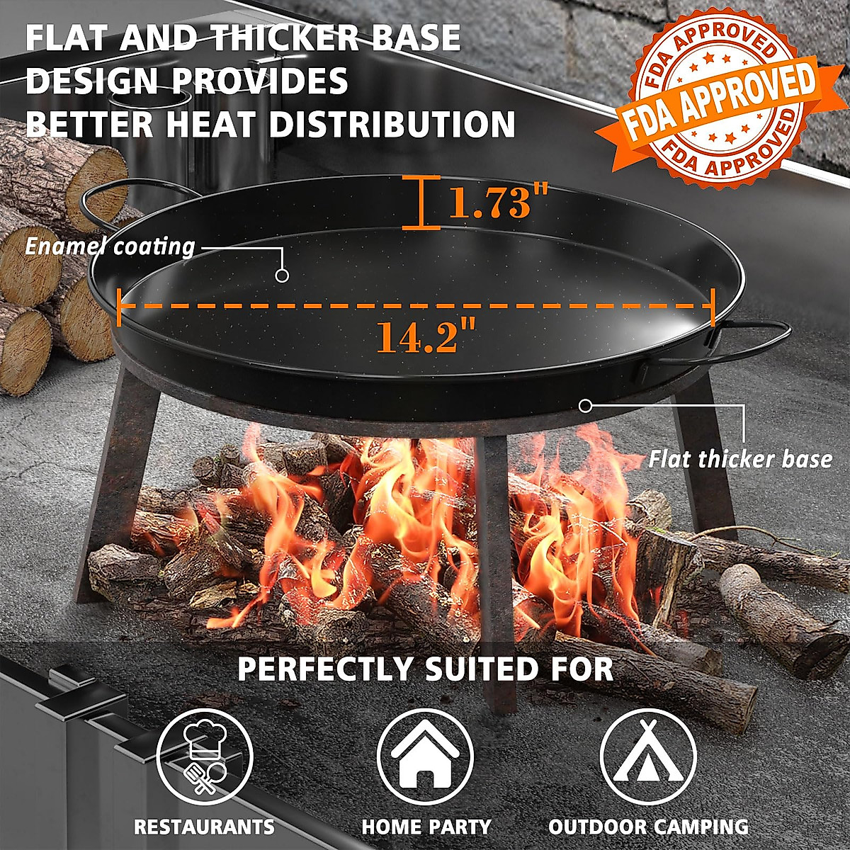 GRISUN Paella Pan 16 inches | Enameled Paella Pan for 8 Servings | Nonstick Pan for Authentic Spanish Dishes | Enameled Skillet Ideal for Restaurants and Home Cooking