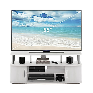 Furinno JAYA Large Entertainment Stand for TV Up to 55 Inch, White Oak/Chrome