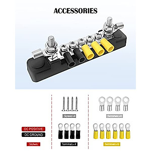 LENKRAD Bus Bar 12V 2 x 10/32” Studs and 5 x 8/32” Screw Terminals, Power Distribution Block with Ring Terminals 100 Amp Rating, 12V - 48V Positive & Negative for Automotive Car Boat Solar System