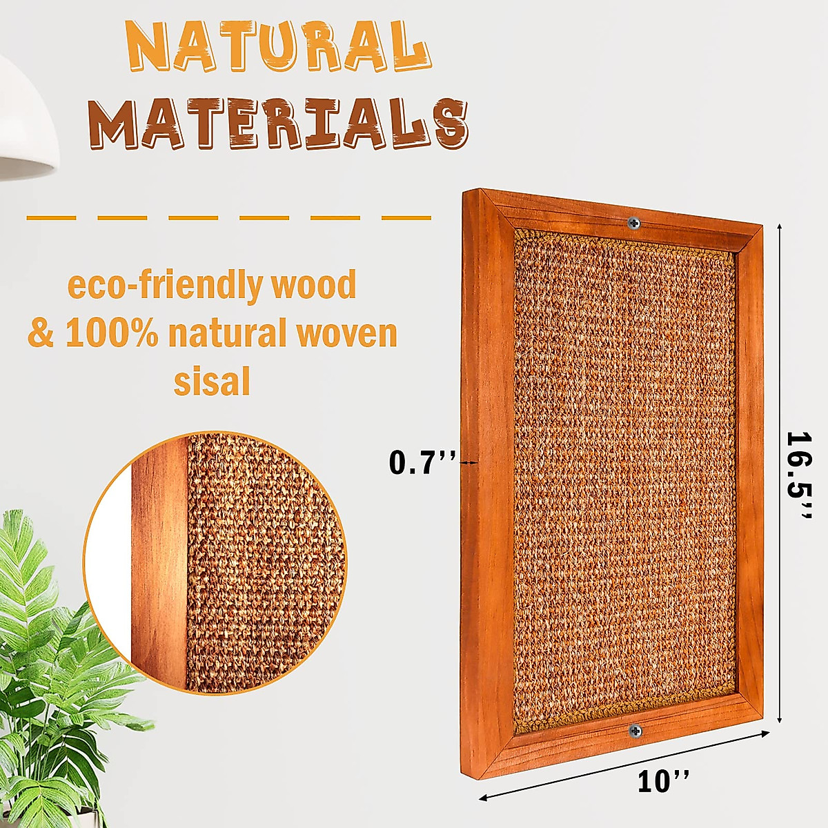 LSAIFATER Cat Scratching Post - Large, Wooden Sisal Cat Wall Scratcher, Floor or Wall Mounted Vertical Cat Scratch Pad for Indoor Cats Adults or Kittens, Cat Wall Furniture Protector