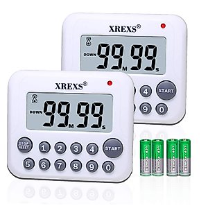 XREXS Digital Kitchen Timer Magnetic Countdown Up Cooking Timer Clock with Magnet Back and Clip, Loud Alarm, Large Display Minutes and Seconds Directly Input-White (2 Pcs, Battery Included) PS-367