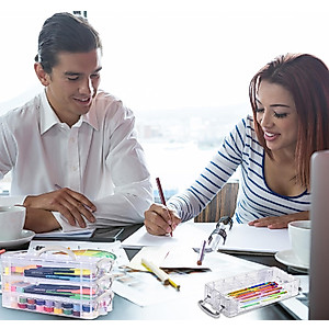 Anstore Storage Bins with Lids, 2 x 3 Tier Stackable Clear Plastic Storage Bins, Storage Container with Handle for Home, Office Supplies and Craft organization and Storage(Pink&Grey)