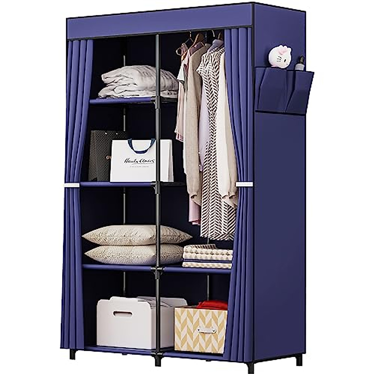 INGIORDAR Portable Closet Wardrobe Organizer Storage with Cover Non-Woben Fabric Portable Wardrobe Closet for Hanging Clothes Racks Shelving 34 Inch for Bedroom, Blue