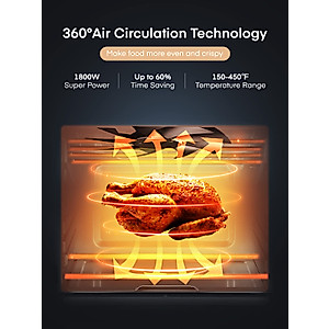 FOHERE Air Fryer Toaster Oven Combo, 20QT Smart Convection Ovens Countertop, 7 Cooking Functions for Roast, Bake, Broil, Air Fry, Free Accessories Included, 1800W