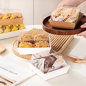 ZORRITA 50 Pack Paper Charcuterie Boxes with Clear Lids, 4 Inches Disposable Sandwich Boxes Square To Go Food Containers for Desserts, Strawberries, Cake Slice and Cookies (White)