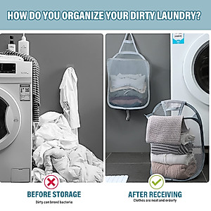 3 Pieces Hanging Laundry Hamper Foldable Mesh Hamper Dirty Cloth Basket with Carry Handle Door net Hampers for Store Cloth, Toy, Camping, Potato Chips,Home and Hotel Use(Grey)