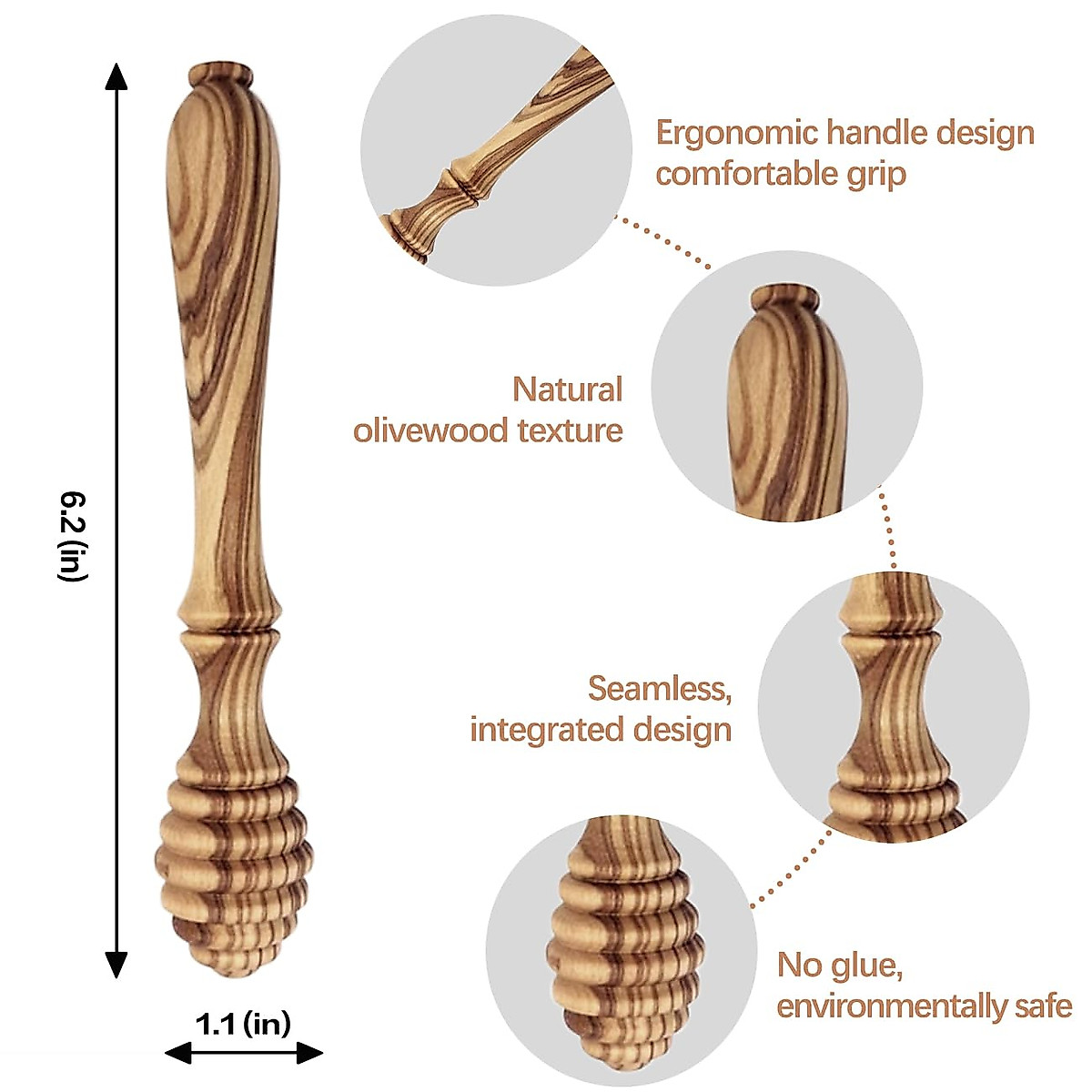 Olive Wood Honey Dipper- 6.2 Inch Wooden Honey Spoon, Honey Sticks,a stunning addition to any kitchen and Wedding Party Favors Gift