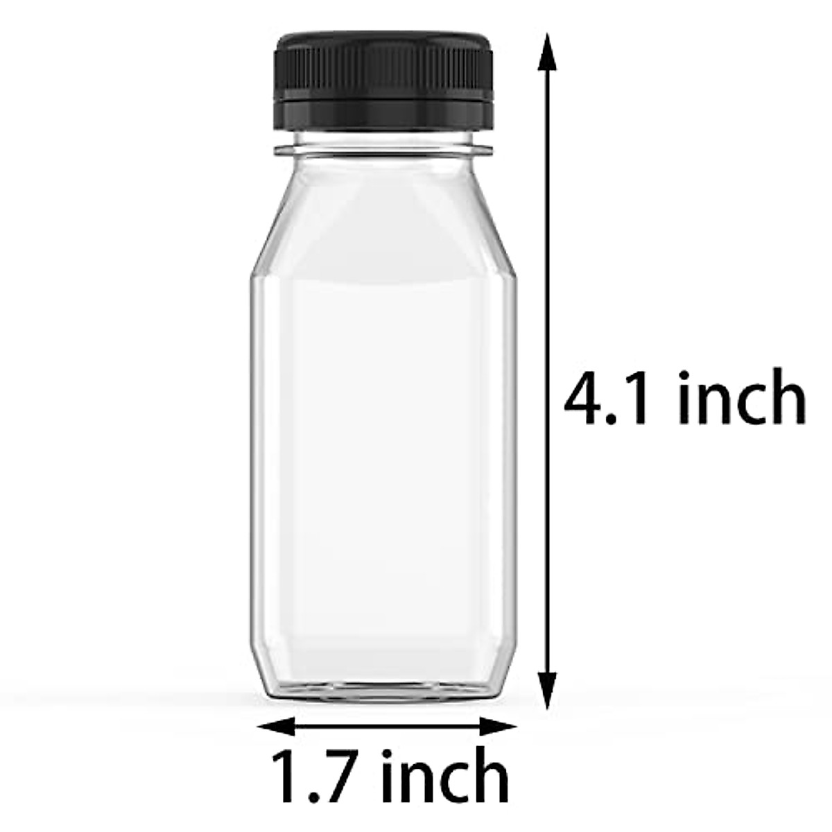 Hulless 10 Pcs 4 Ounce Plastic Juice Bottle Drink Containers Juicing Bottles with Black Lids, Suitable for Juice, Smoothies, Milk and Homemade Beverages, 120 mL
