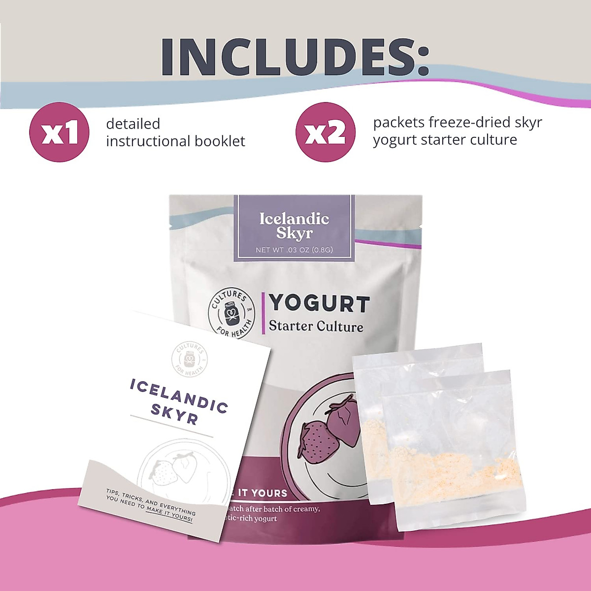 Cultures for Health Skyr Icelandic Yogurt Starter Culture | 2 Packets Heirloom Mesophilic Active Cultures for Yogurt Making | DIY Probiotic Yogurt for Stronger Gut Health | No Yogurt Maker Required