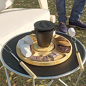 Mini Hibachi Grill Indoor - PuPu Platter Set Or Indoor Smores Kit With 2 Marshmallow Roasting Sticks For Fire Pit And A Bamboo Serving Tray - Smokeless Table Top Smores Maker