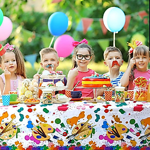 HHLCWA 3Pcs Art Paint Party Tablecloths, Disposable Art Plastic Table Cover for Boys & Girls Art Painting Them Birthday Party Supplies Decorations, 86.6 x 51.2inch