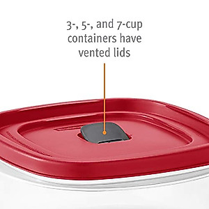 Rubbermaid 60-Piece Food Storage Containers with Lids, Salad Dressing and Condiment Containers, and Steam Vents, Microwave and Dishwasher Safe, Red